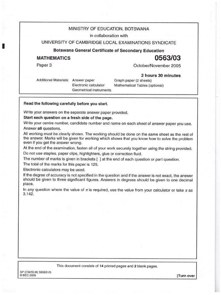 Bgcse Maths PP3 Kit | PDF | Area | Elementary Mathematics