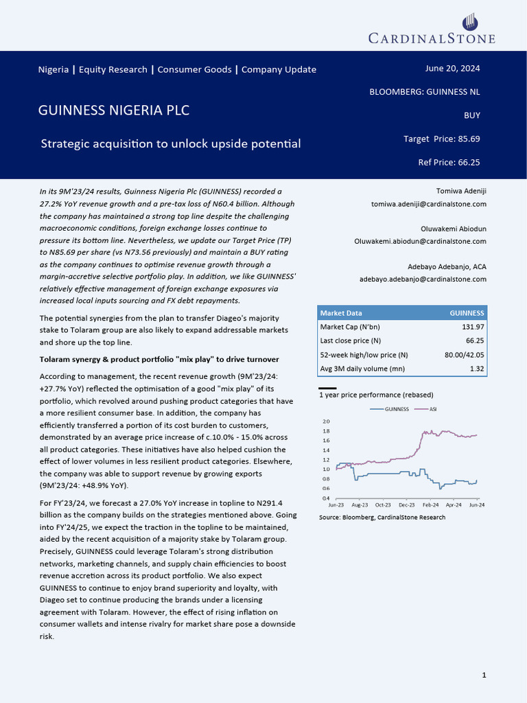 CardinalStone Research - Company Update - Guinness Nigeria PLC - Strategic Acquisition To Unlock ...