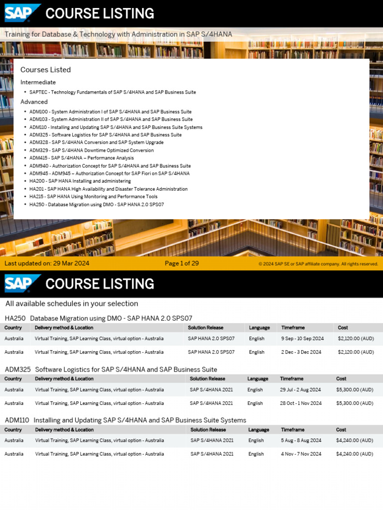 Training For SAP S4HANA in Administration | PDF | Databases ...