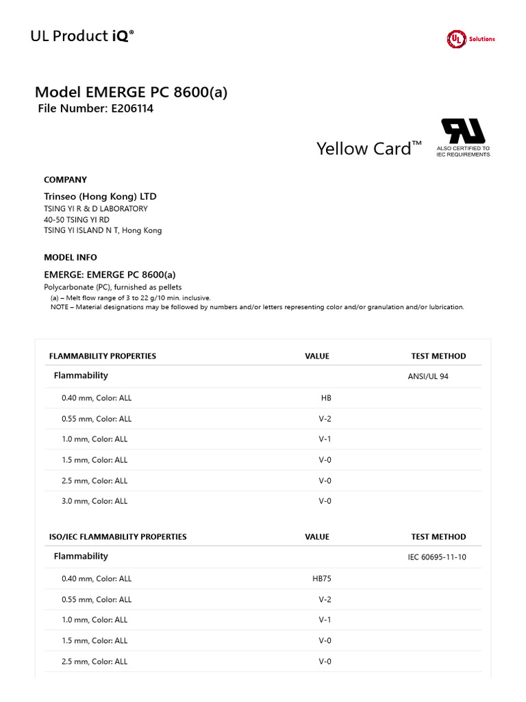 EMERGE PC 8600 (A) - UL Product Iq | PDF | Materials | Materials Science