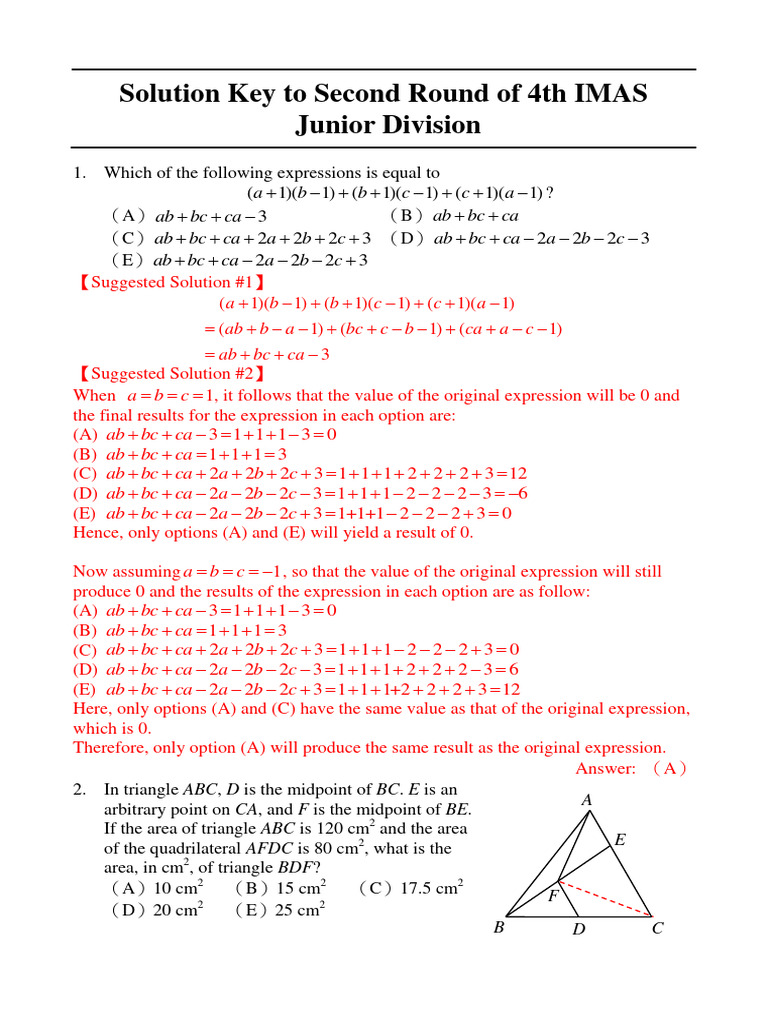 2014 IMAS - Round 2 - JU - Sol | PDF | Equations | Triangle