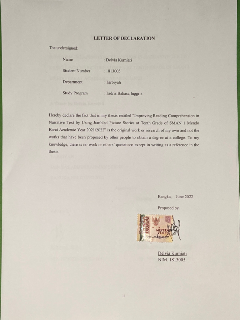 Surat Pernyataan Keaslian Skripsi A.N Delvia Kurniati | PDF