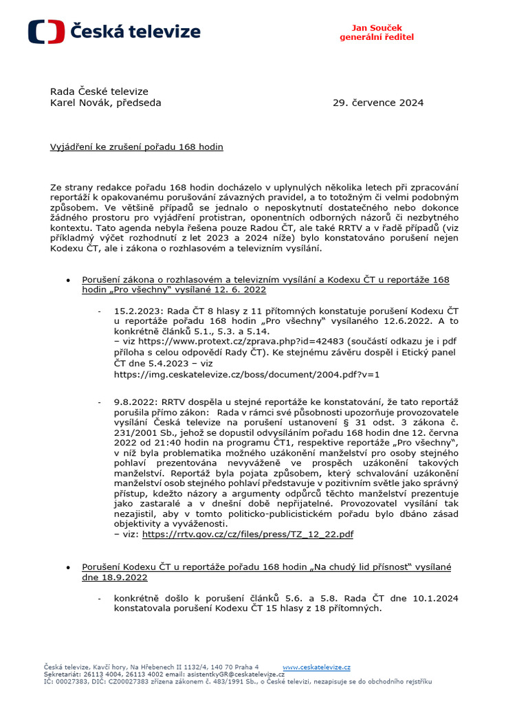 Dopis GŘ Radě ČT | PDF