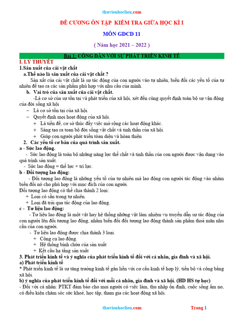 De Cuong On Tap GDCD 11 Giua HK1 | PDF