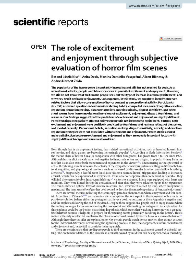 The Role of Excitement and Enjoyment Through Subje | PDF | Fear | Curiosity
