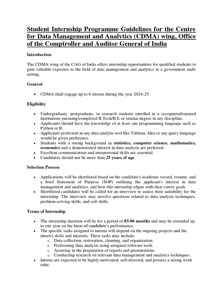 CDMA Internship Guidelines 2024-25 | PDF | Analytics | Data