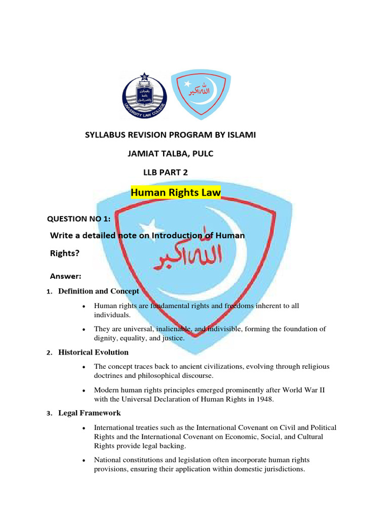 Human Rights Law Notes | PDF | Human Rights | Convention On The ...