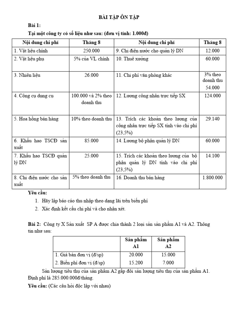 BÀI TẬP -KTQT.2024 | PDF