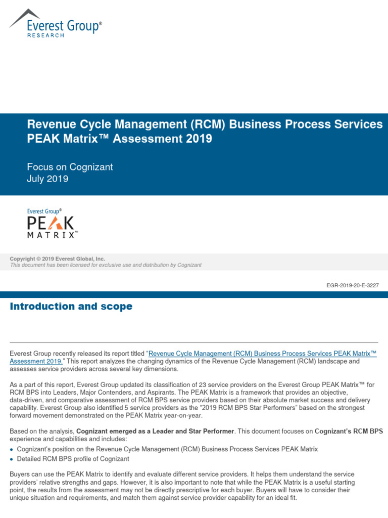 Everest Group PEAK Matrix For RCM BPS 2019 - Focus On Cognizant | PDF ...