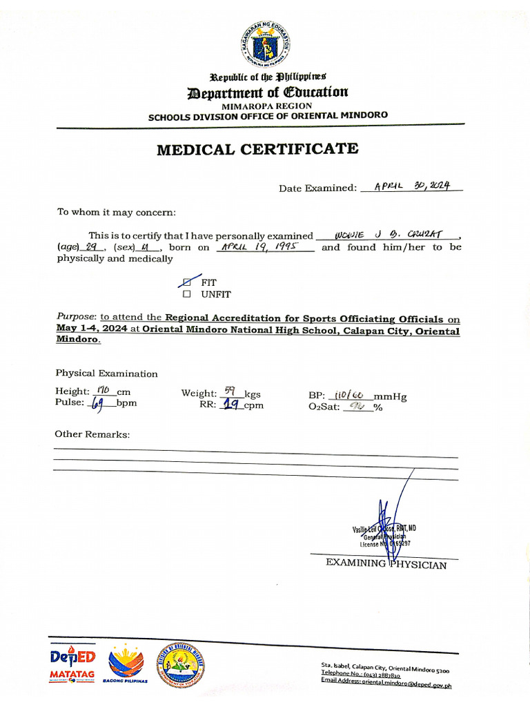 Medical Certificate | PDF