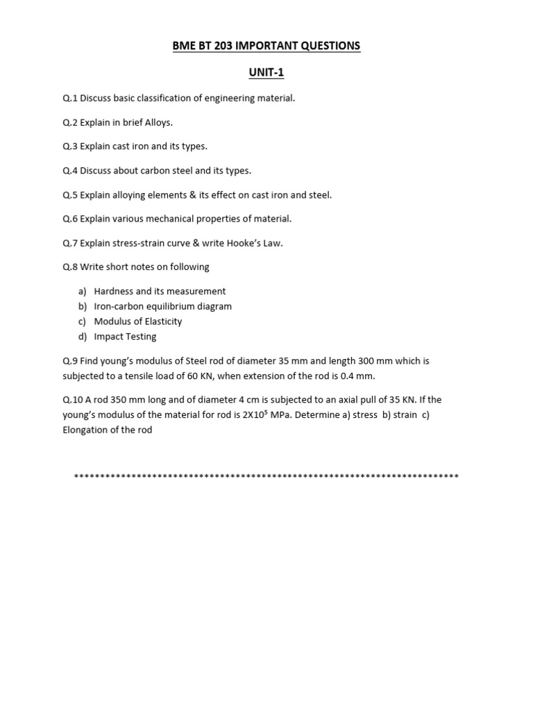 BT 203 | PDF | Young's Modulus | Solid Mechanics