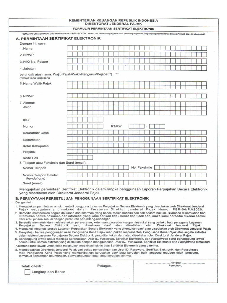 Formulir Permintaan Sertifikat Elektronik | PDF