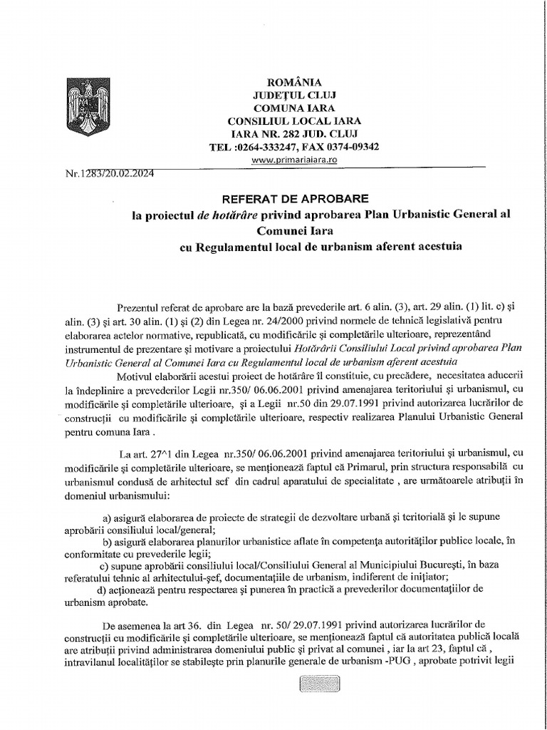 Referat de Aprobare PR HCL Aprobare PUG Si Regulament de Urbanism | PDF