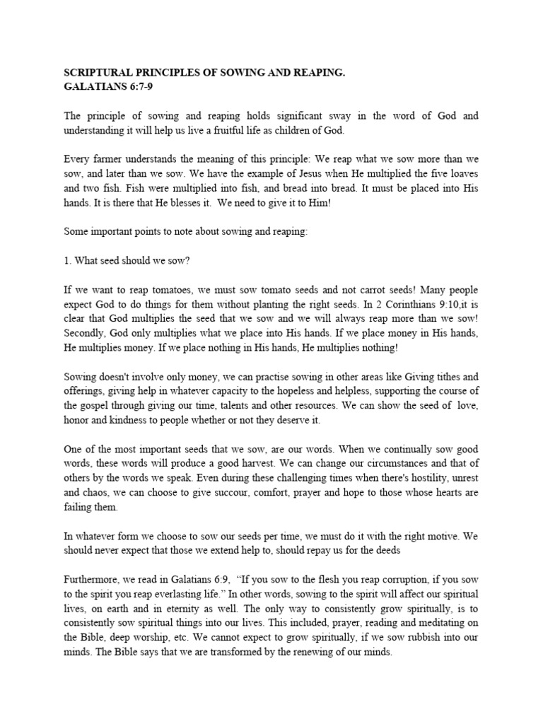 Scriptural Insights on Sowing and Reaping | PDF | Sowing | Eternal Life ...