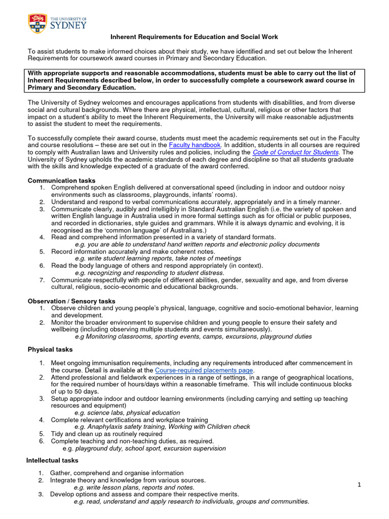 Education Secondary Inherent Requirements | PDF | Teachers | Teacher ...
