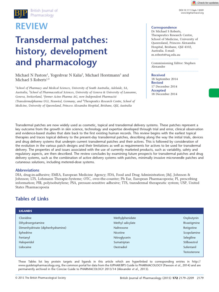 British J Pharmacology - 2015 - Pastore - Transdermal Patches History ...