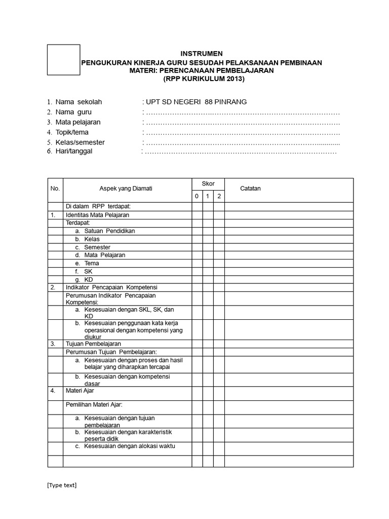 Instrumen. Supervisi | PDF