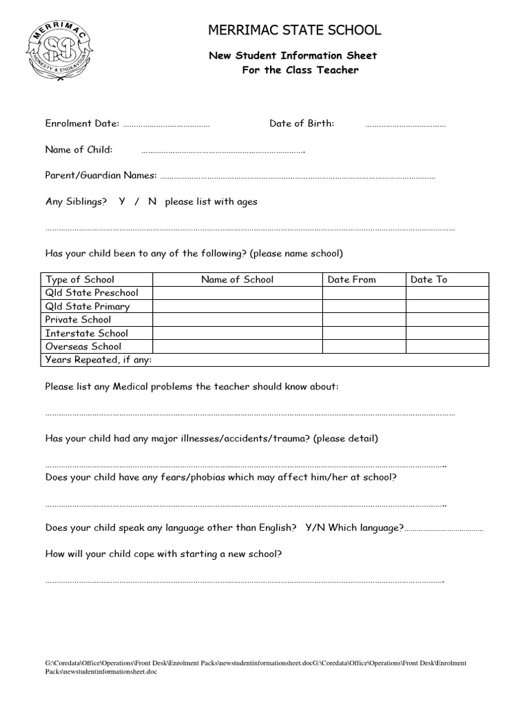 Yrs1to6 Teacher Information Sheet | PDF | Family | Human Development