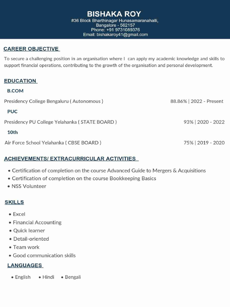 Bishaka Resume | PDF