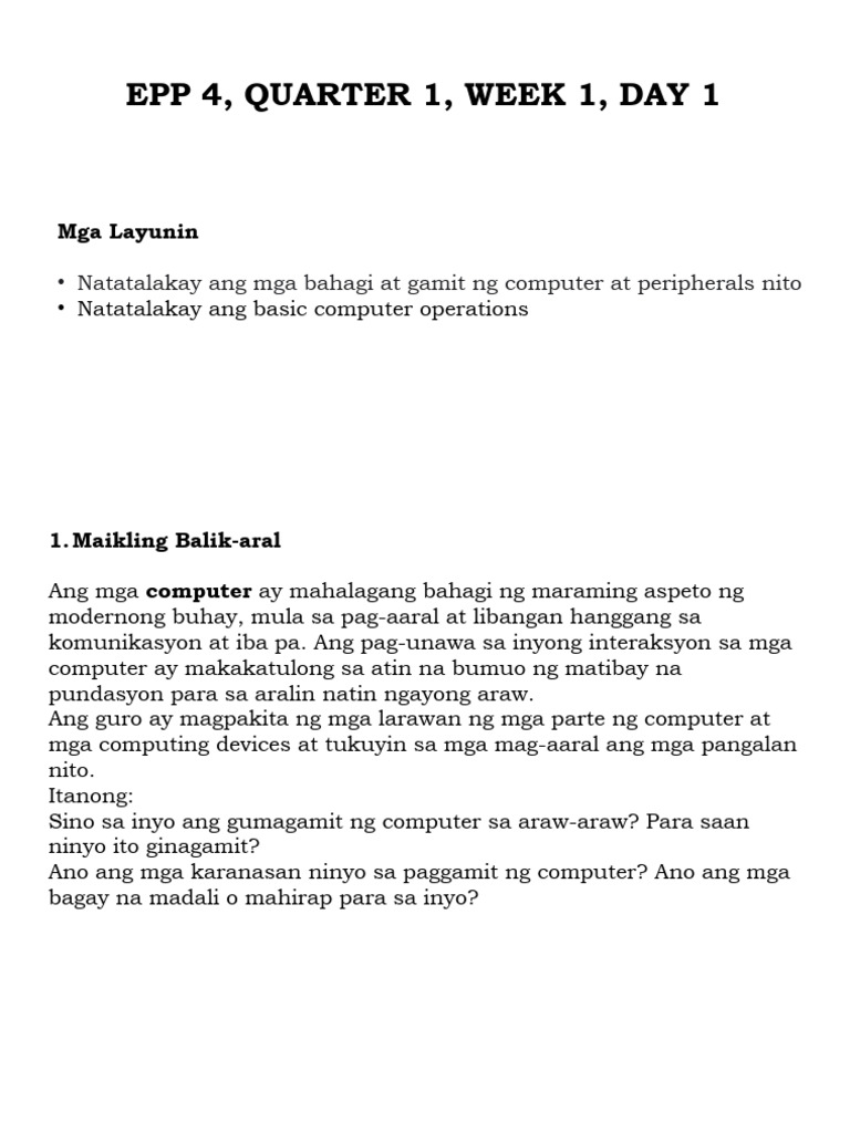 EPP 4 PPT Quarter 1, Week 1 | PDF