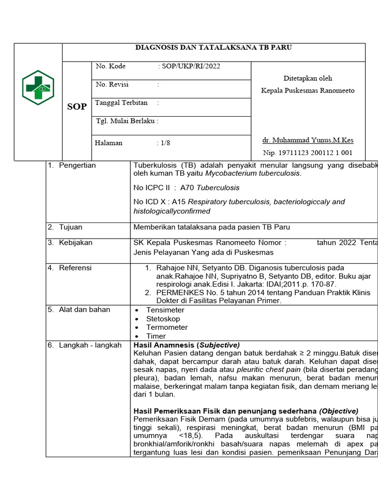 SOP TB Paru | PDF | Pengembangan Diri | Kesehatan Holistik