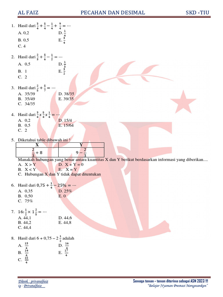 TIU - PECAHAN DAN DESIMAL (KELAS) (1) - Unlocked | PDF