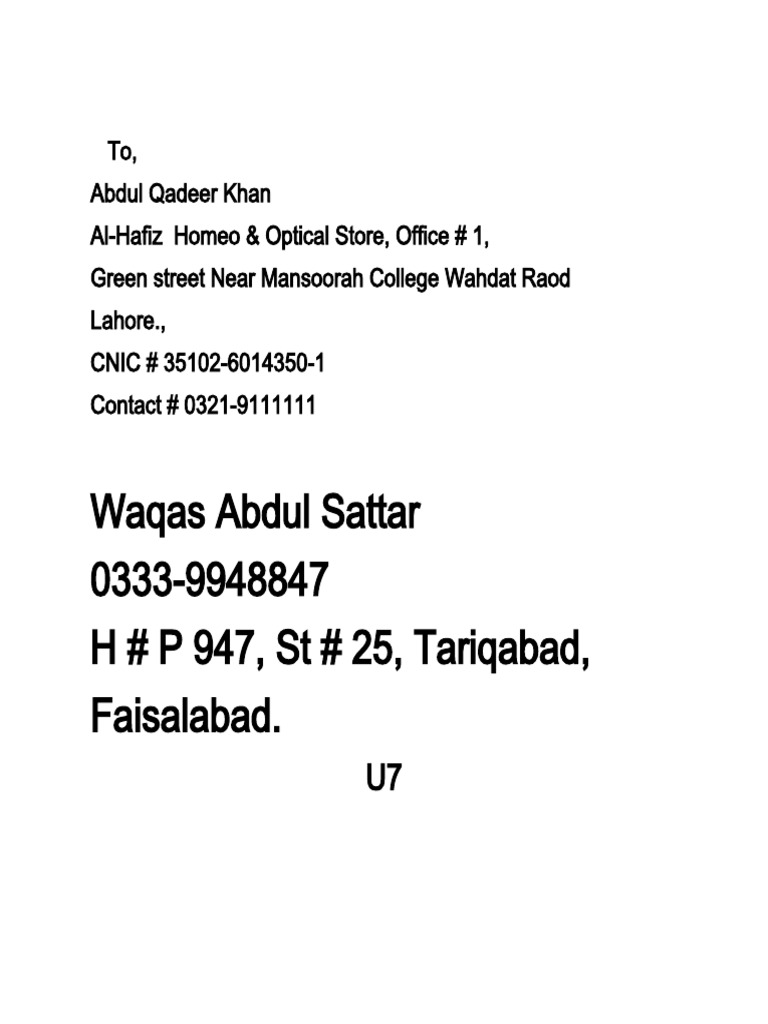 Address | PDF | Pakistan | Writing Implements