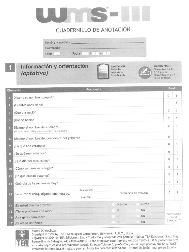 Cuadernillo Anotacion Original WMS-III | PDF