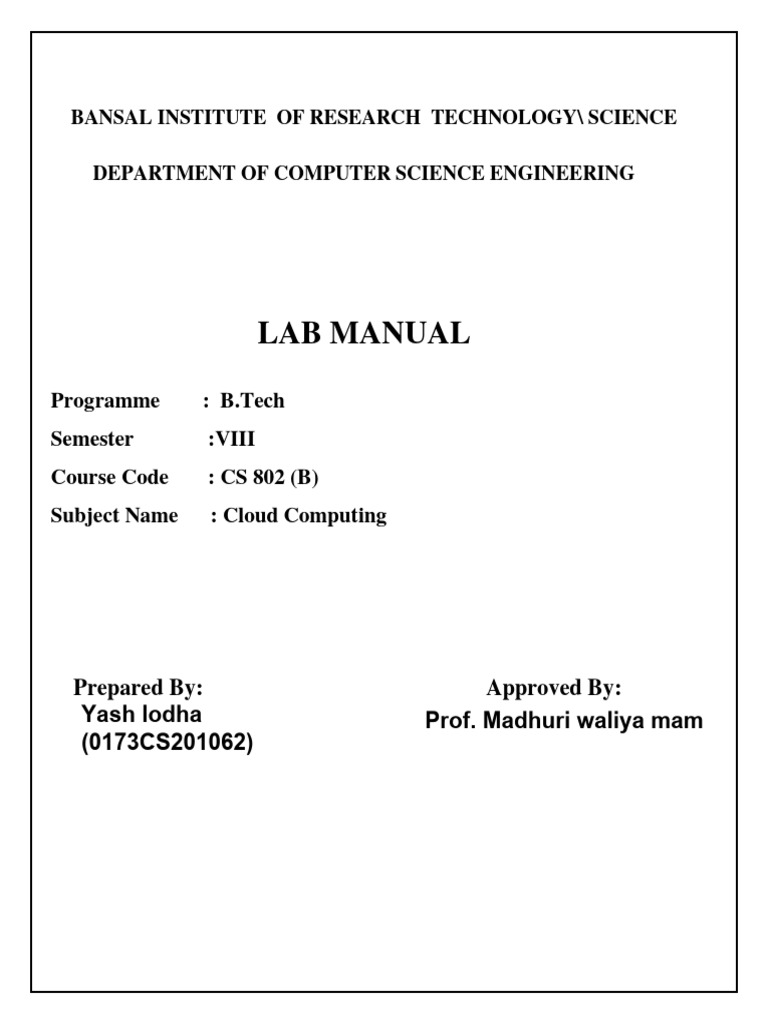 Cloud Computing Lab Manual Overview | PDF | Databases | Software