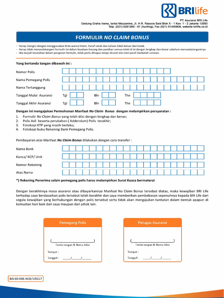 Formulir No Claim Bonus | PDF