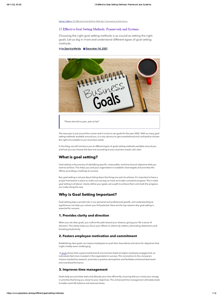 15 Effective Goal Setting Methods - Framework and Systems | PDF | Goal ...