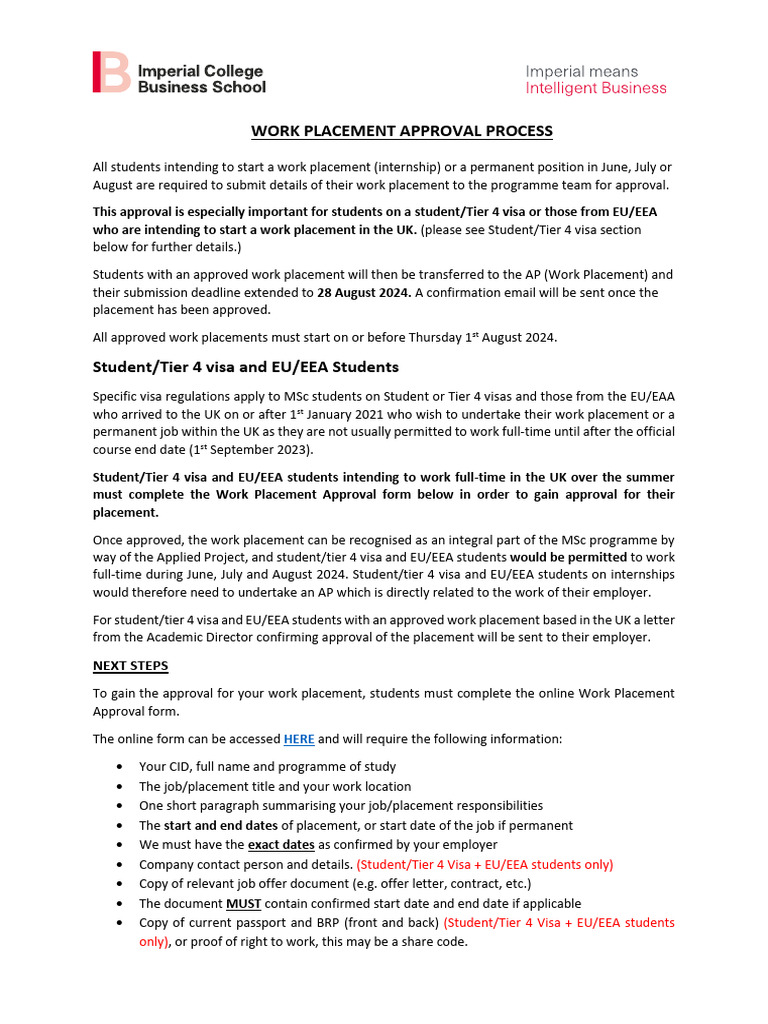 Work Placement Approval Process | PDF | Travel Visa | Internship