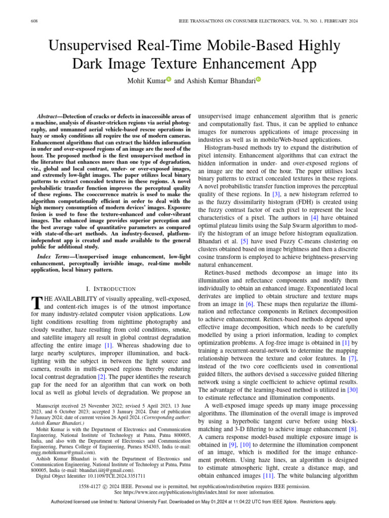 Unsupervised Real-Time Mobile-Based Highly Dark Image Texture ... Unsupervised Real-Time Mobile-Based Highly Dark Image Texture ...