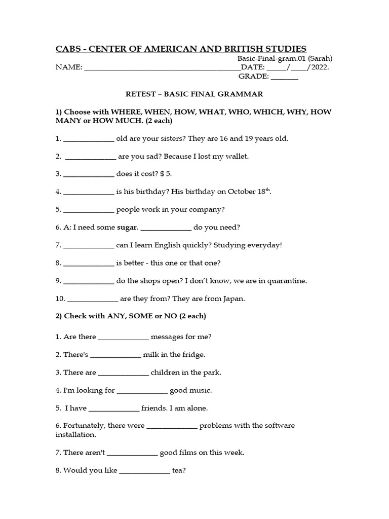 Restest Basic Final Grammar | PDF | Language Arts & Discipline