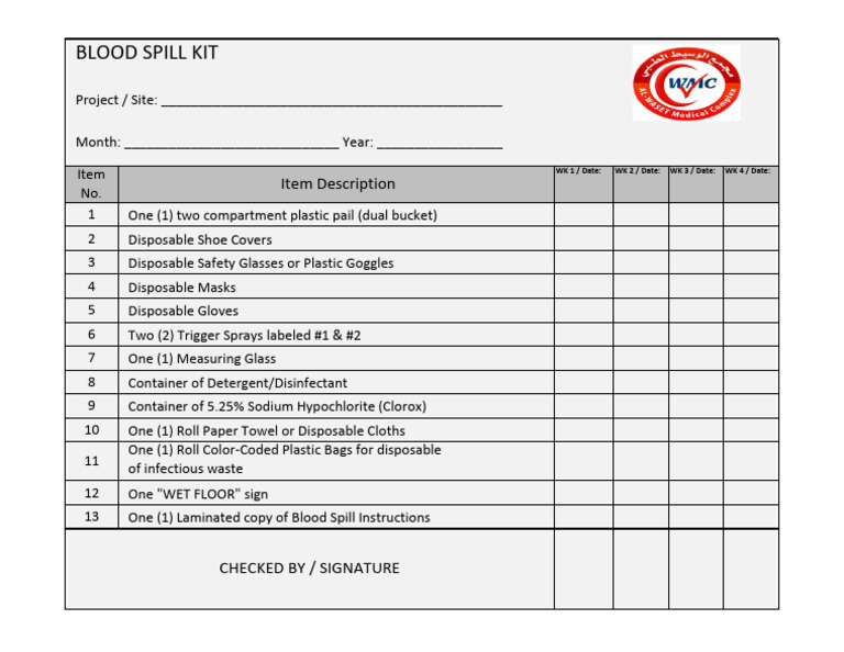 Blood Spill Kit Checklists | PDF | Home & Garden