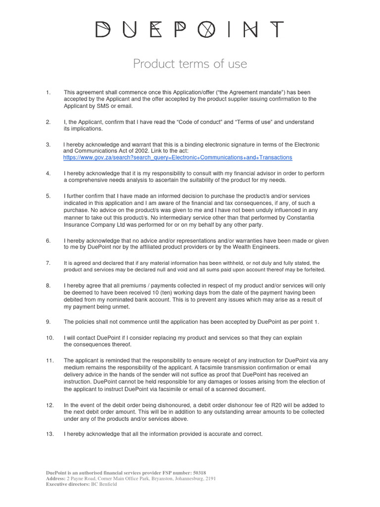 DuePoint Wealth Engineers Terms of Use | PDF | Debit Card | Taxes