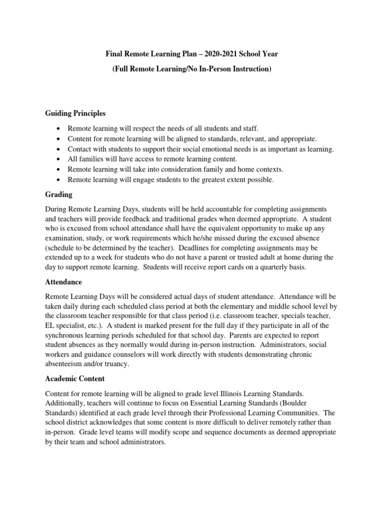 2020-2021 - Remote - Learning - Plan (Sample) | PDF | Individualized ...