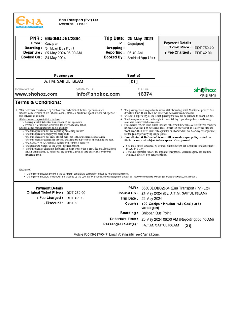 TICKET202405242220052097044 | PDF | Bus | Fee