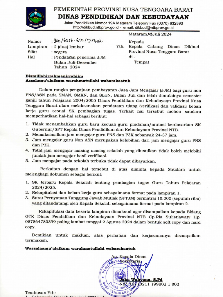 Surat JJM Bulan JULI-DESEMBER 2024033 | PDF