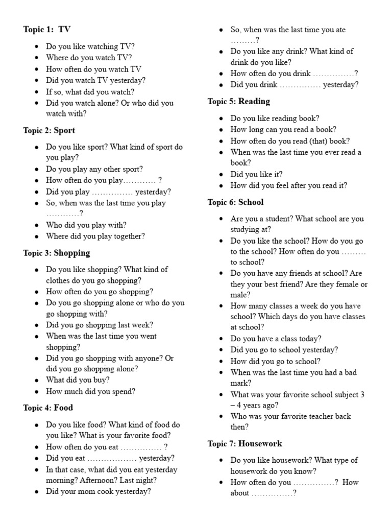 Engaging Questions for Daily Activities | PDF