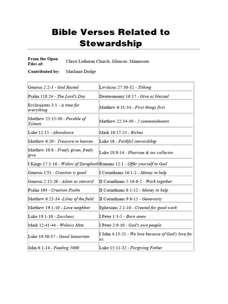 Bible Verses Related To Stewardship | PDF | Jesus | Sacrifice