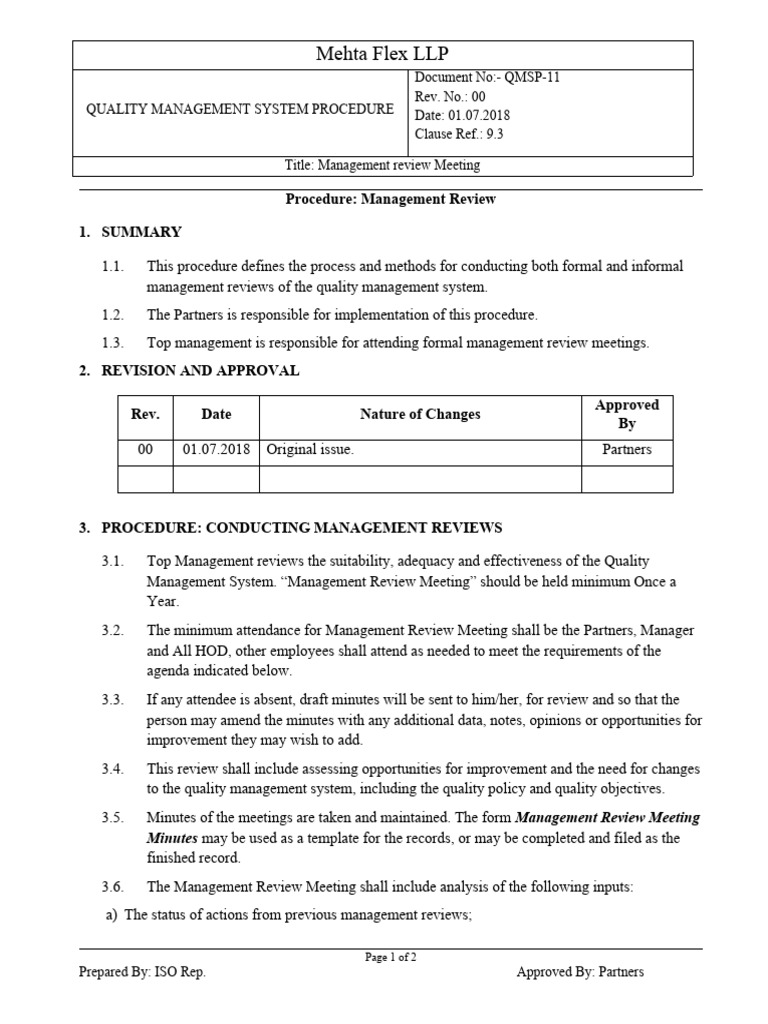 11-Procedure - Management Review | PDF | Quality Management | Quality ...
