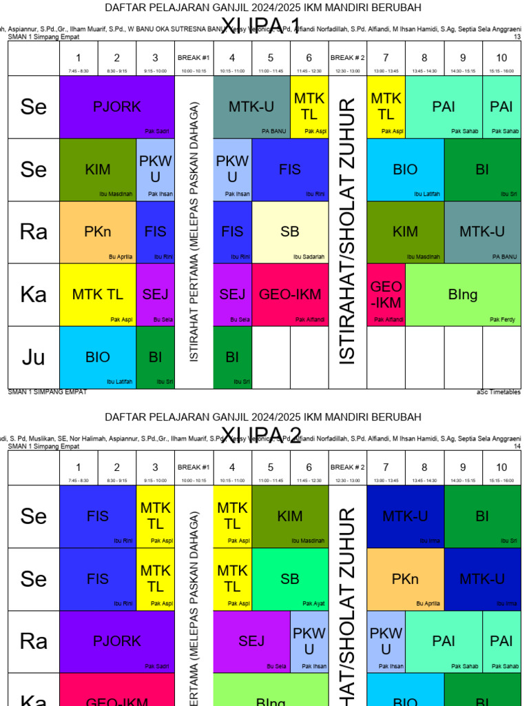 Jadwal Kelas Xi Ganjil 20242025 Pdf