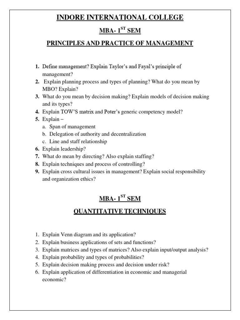 MBA 1st Sem Management Question Papers | PDF | Demand | Communication
