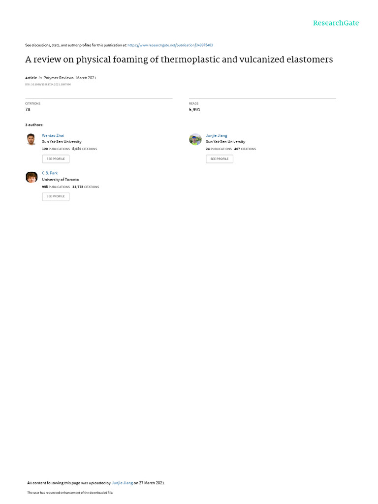 Areview On Physical Foaming of Thermoplastic and Vulcanized Elastomers ...