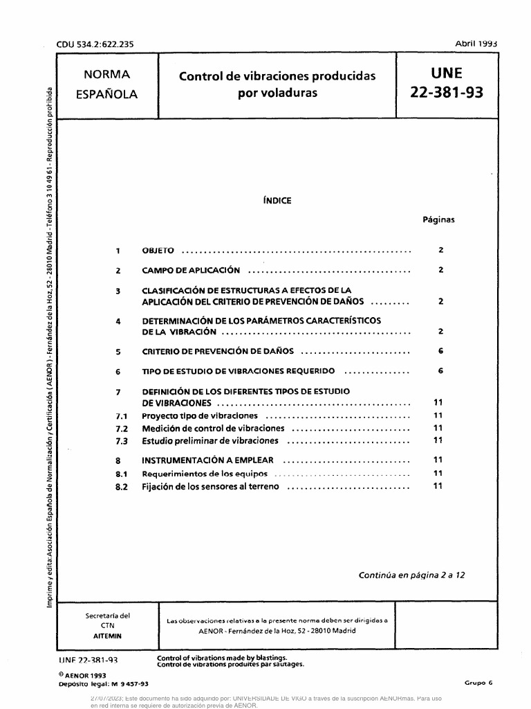 UNE 22381-1993 Control de Vibraciones Producidas Por Voladuras | PDF ...