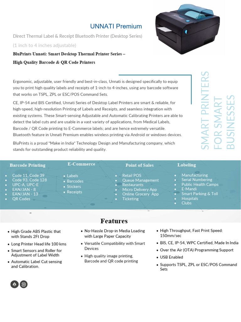 Unnati Premium Bluetooth Label Printer | PDF | Printer (Computing) | Barcode