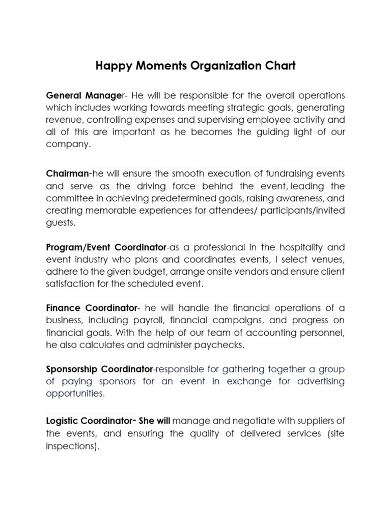 Happy Moments Organization Chart | PDF
