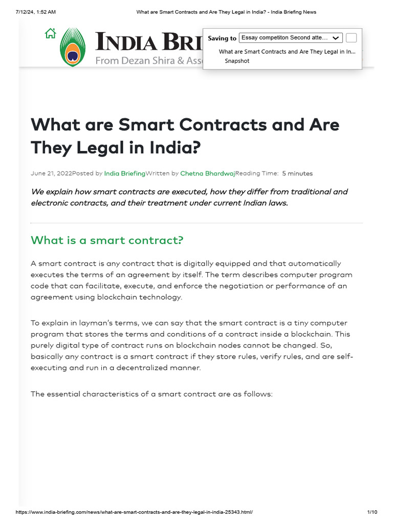 What Are Smart Contracts and Are They Legal in India - India Briefing ...