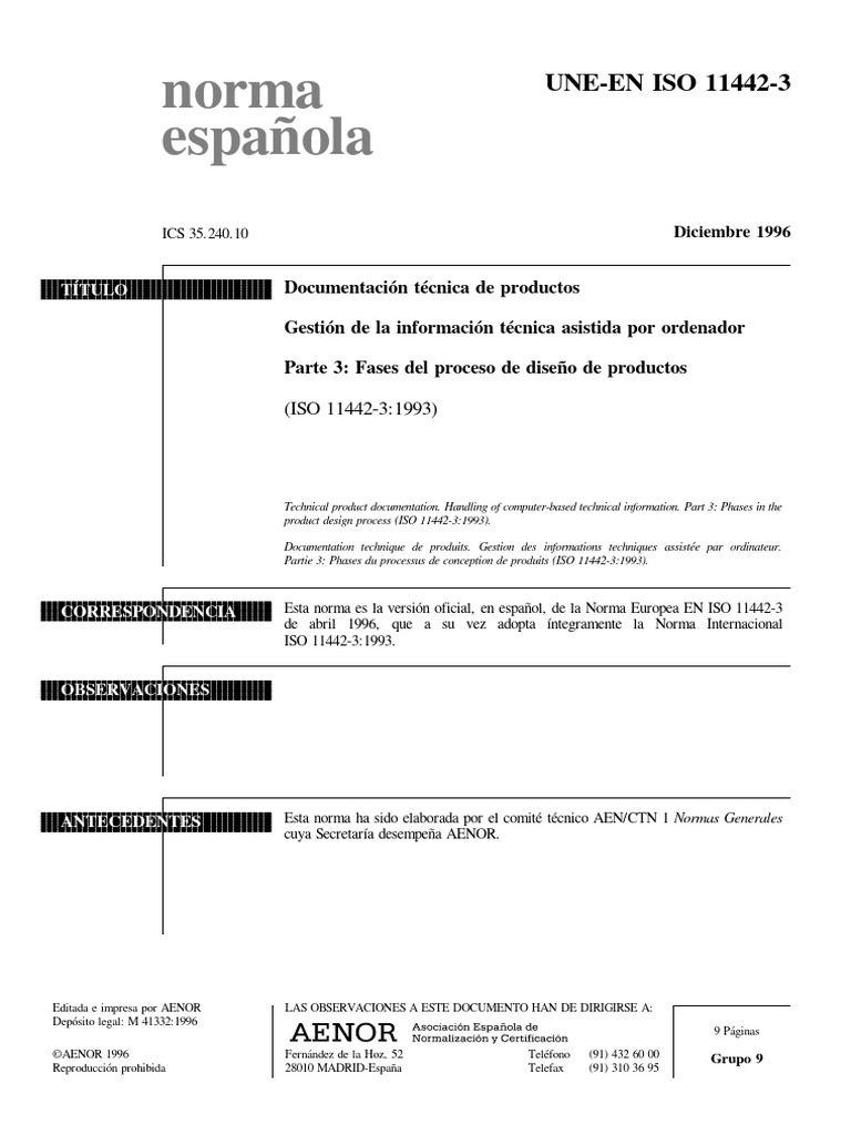 Une-En Iso 11442-3 1996 | PDF | Diseño | Organización internacional para la estandarización